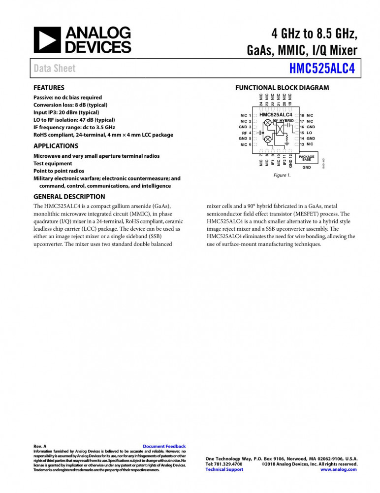 HMC525ALC4 datasheet page 1