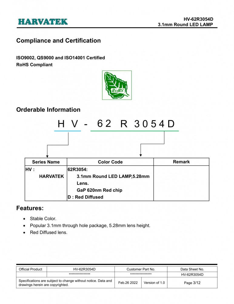 HV-62R3054D datasheet page 3