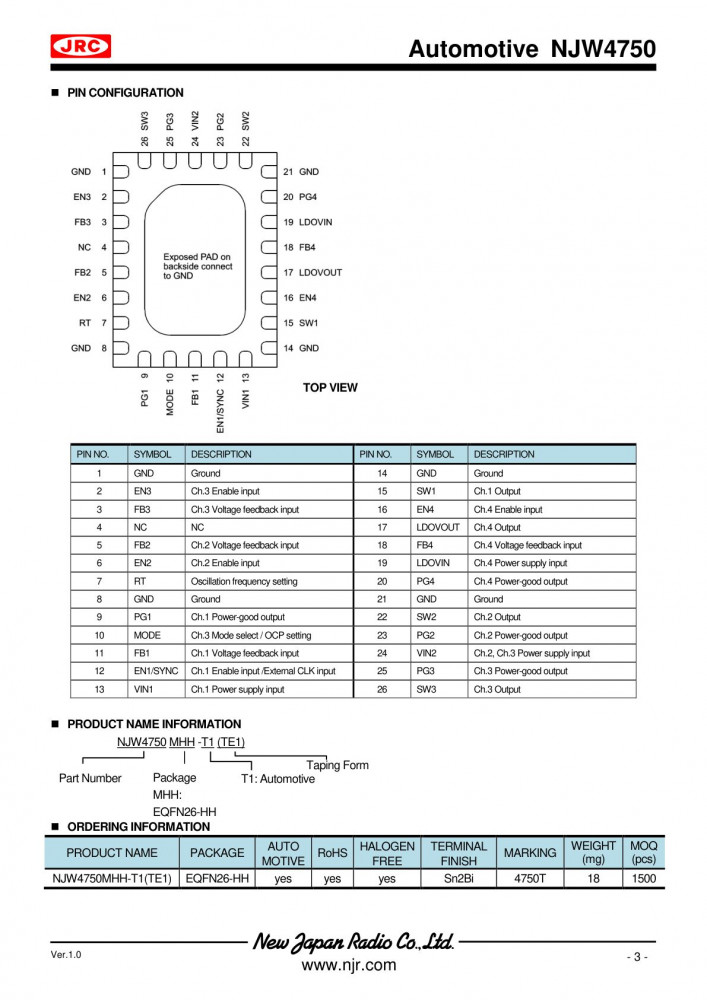 NJW4750 datasheet page 3