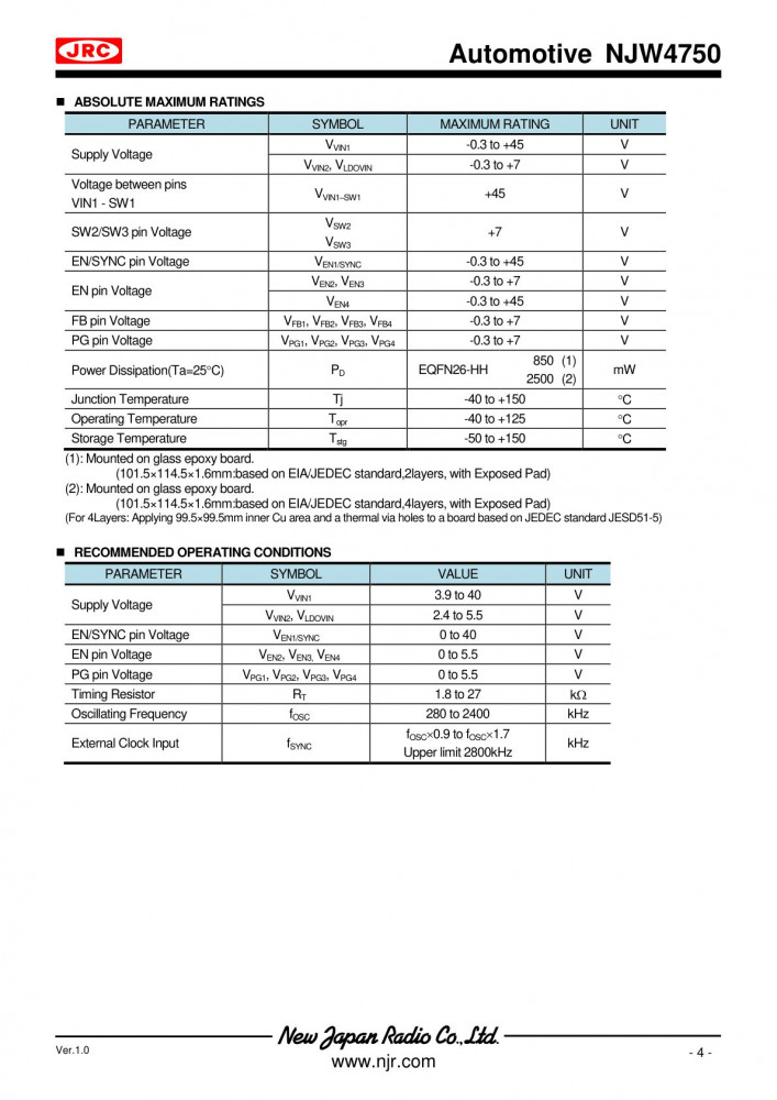 NJW4750 datasheet page 4