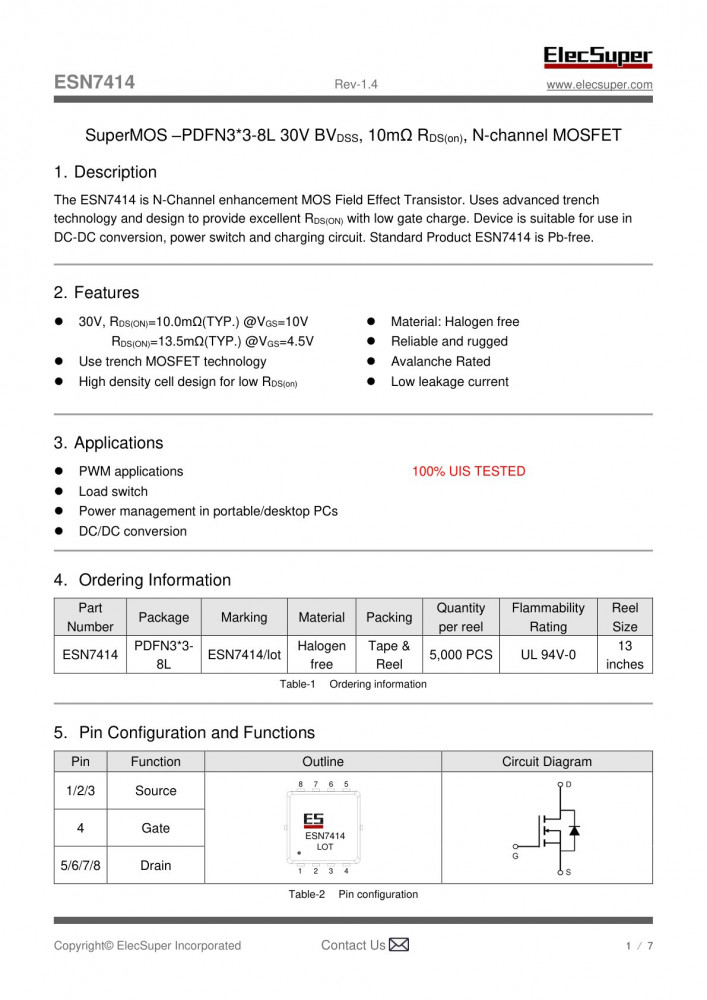 ESN7414 datasheet page 1