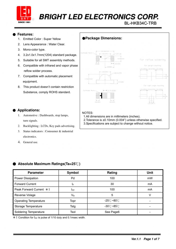 BL-HKB34C-TRB datasheet page 1