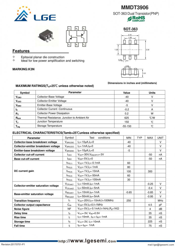 LGE MMDT3906 datasheet page 1