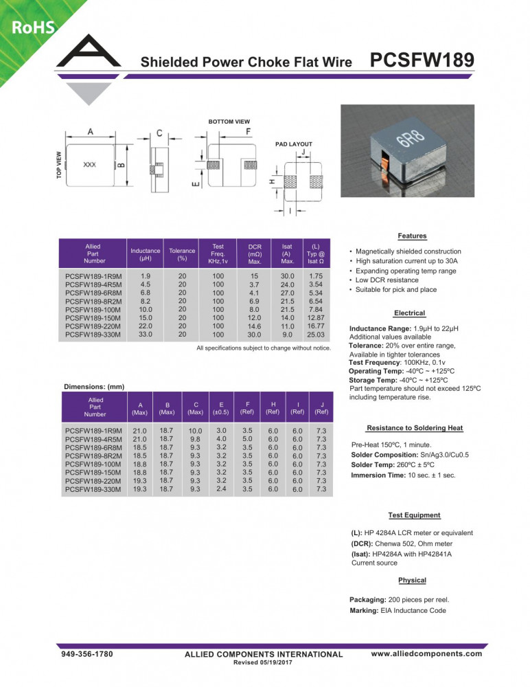 PCSFW189 series product document image