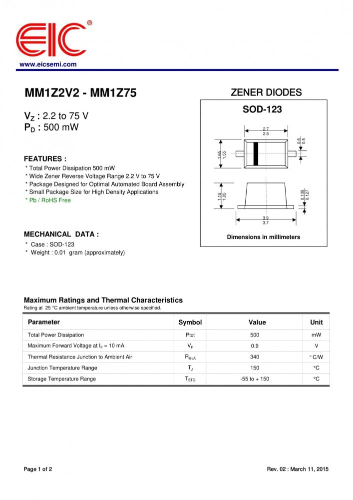 EIC MM1Z24 datasheet page 1