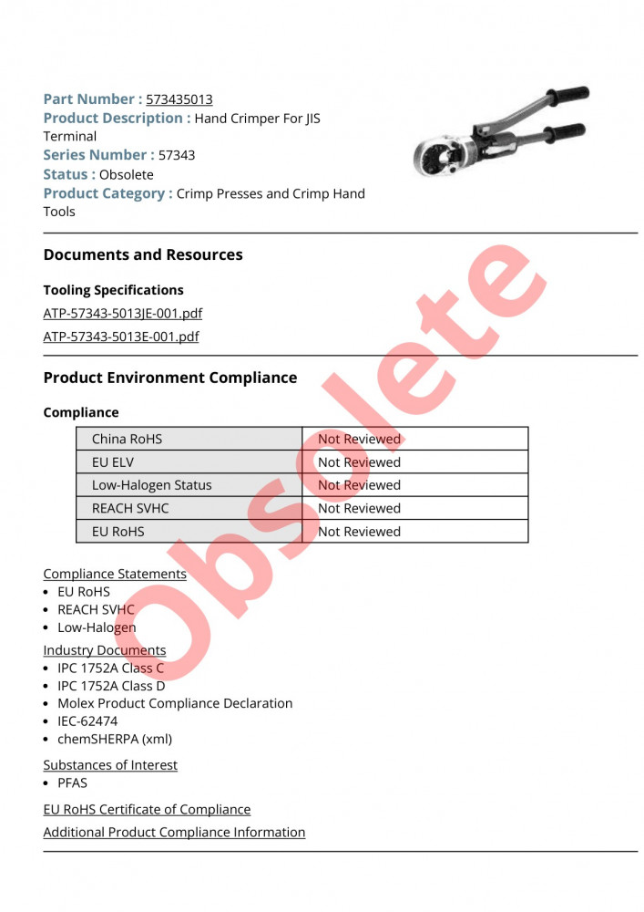 Tooling specification document preview, page image 1