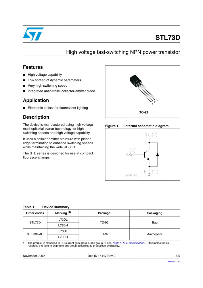 STL73D datasheet page 1
