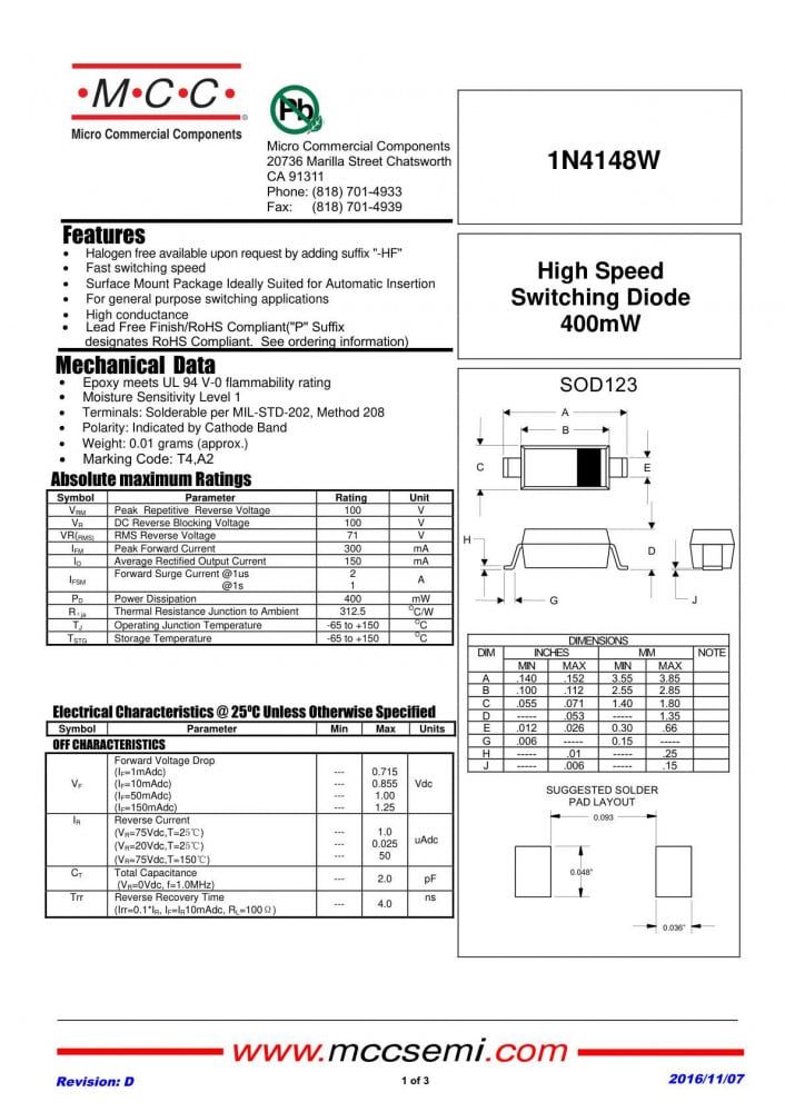 1N4148W-TP datasheet page 1