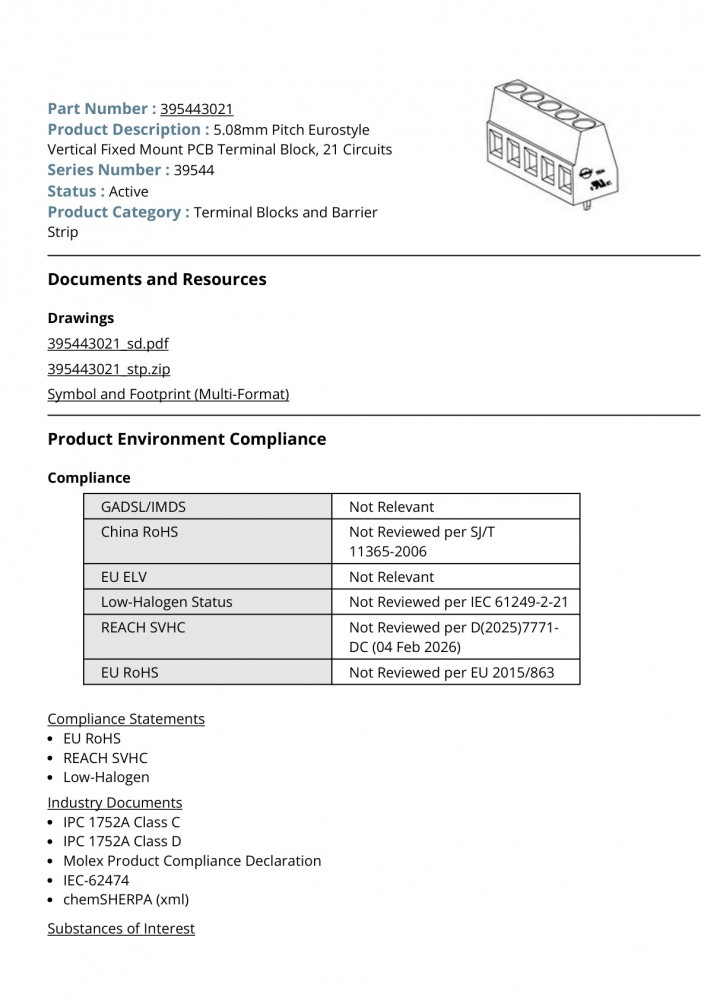 MOLEX 395443021 document image, page 1