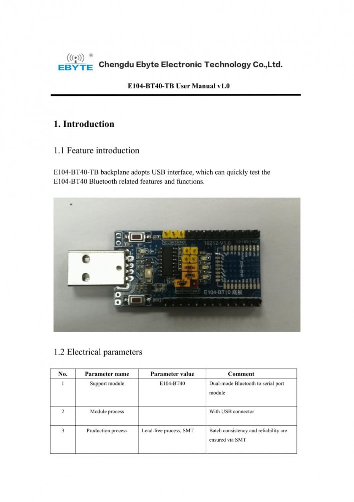E104-BT40-TB technical document page 1