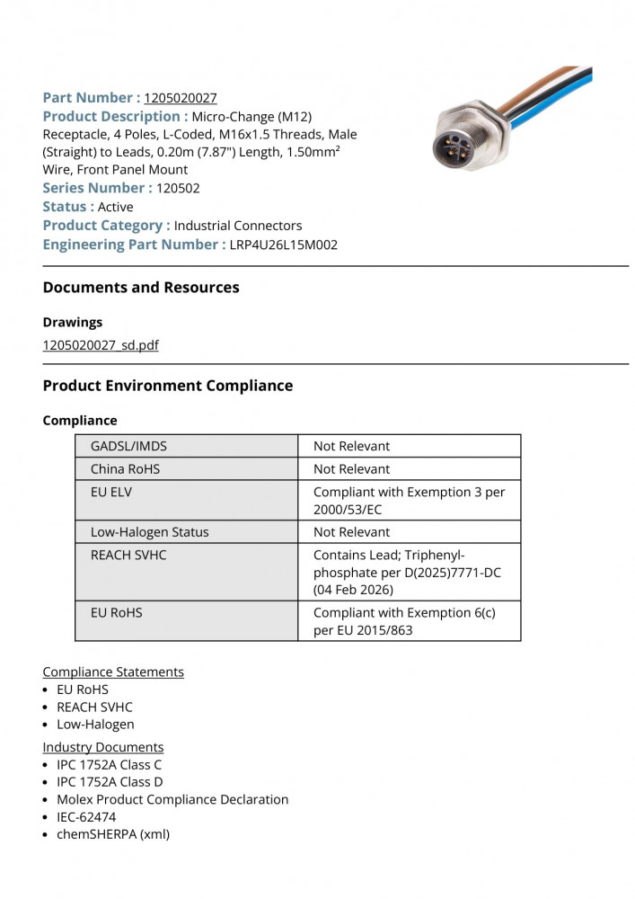 MOLEX 1205020027 product drawing, page 1