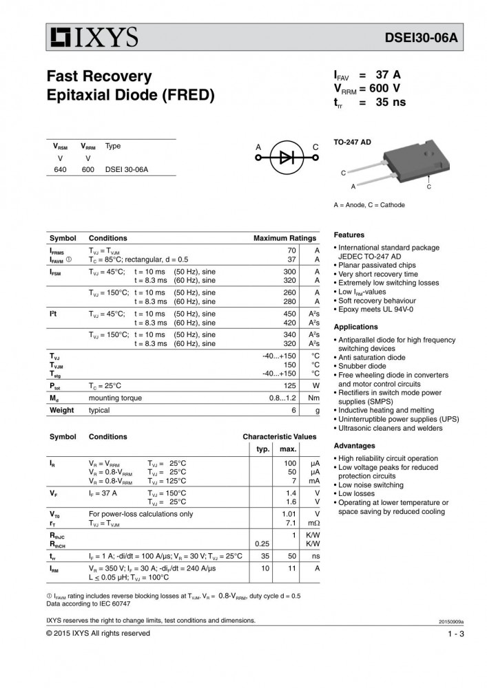 DSEI30-06A datasheet page 1