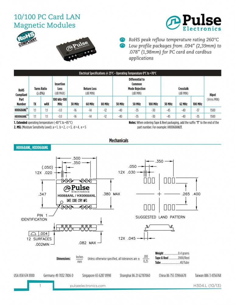 PULSE HX0068ANLT datasheet page 1
