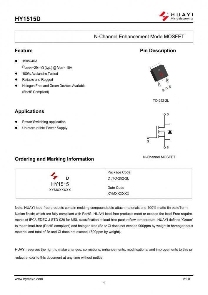 HY1515D datasheet page 1