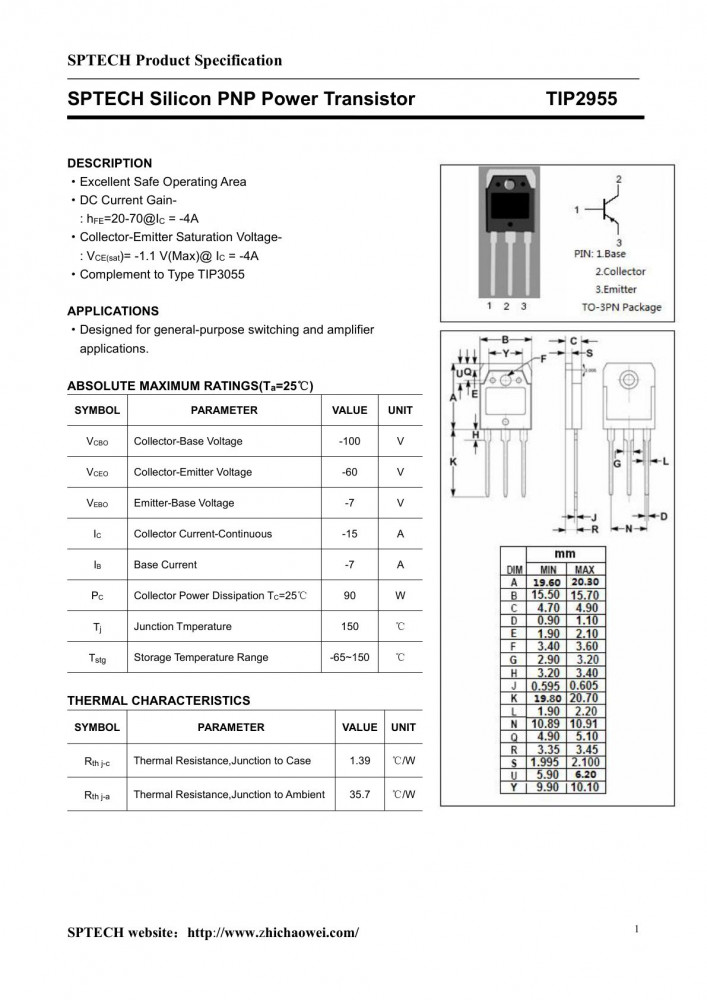 TIP2955 datasheet page 1