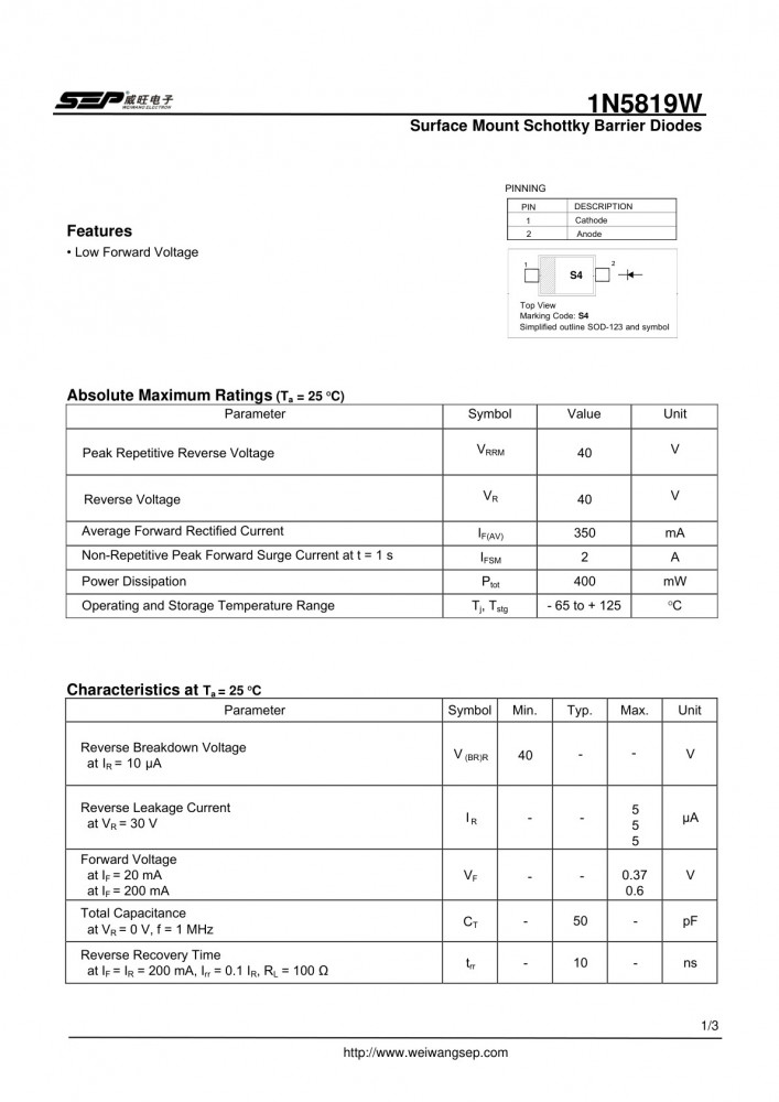 1N5819W S4 datasheet page 1