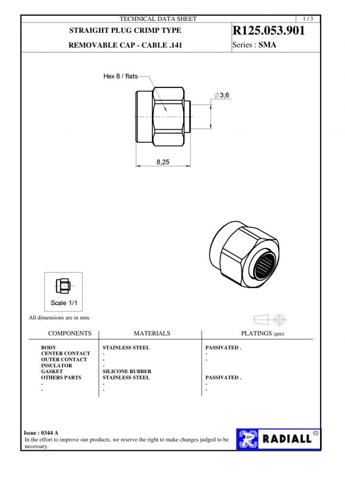 Radiall R125053901 product data sheet page 1