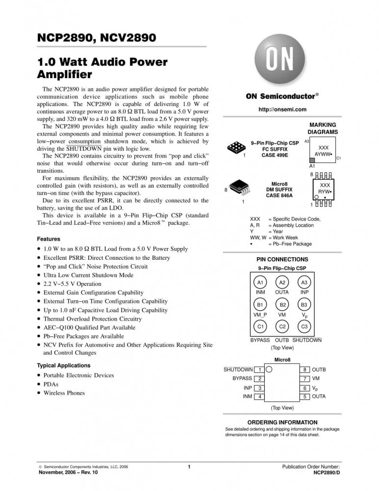 NCP2890 datasheet page 1