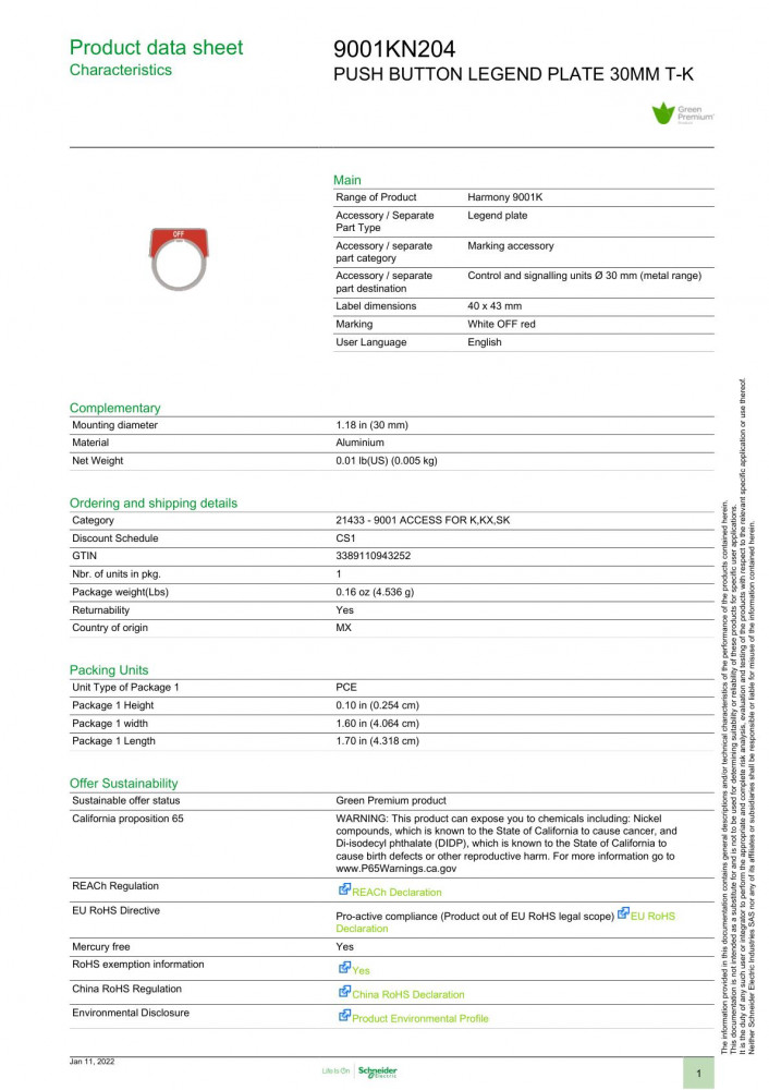 9001KN204 technical document page 1