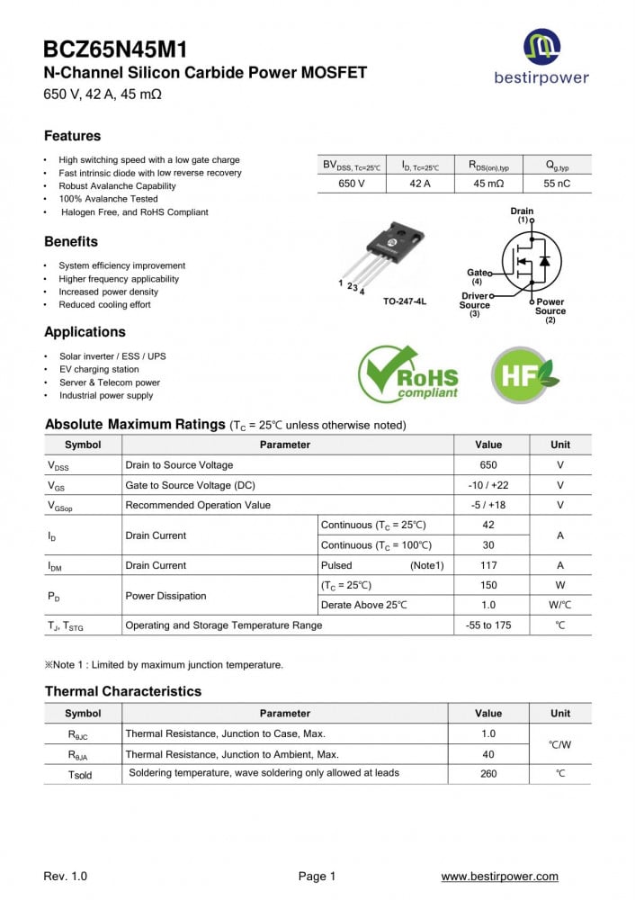BCZ65N45M1 datasheet page 1
