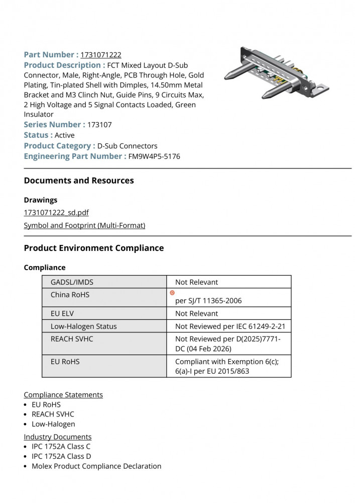 MOLEX 1731071222 product drawing page 1