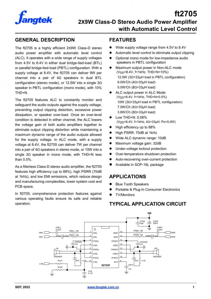 FT2705P datasheet page 1