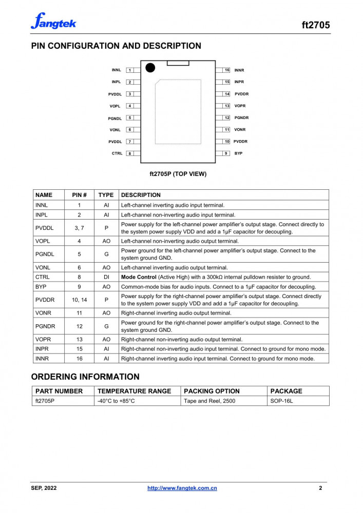 FT2705P datasheet page 2
