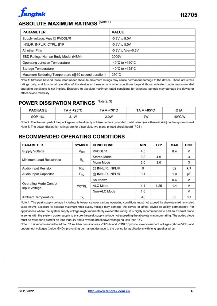 FT2705P datasheet page 4