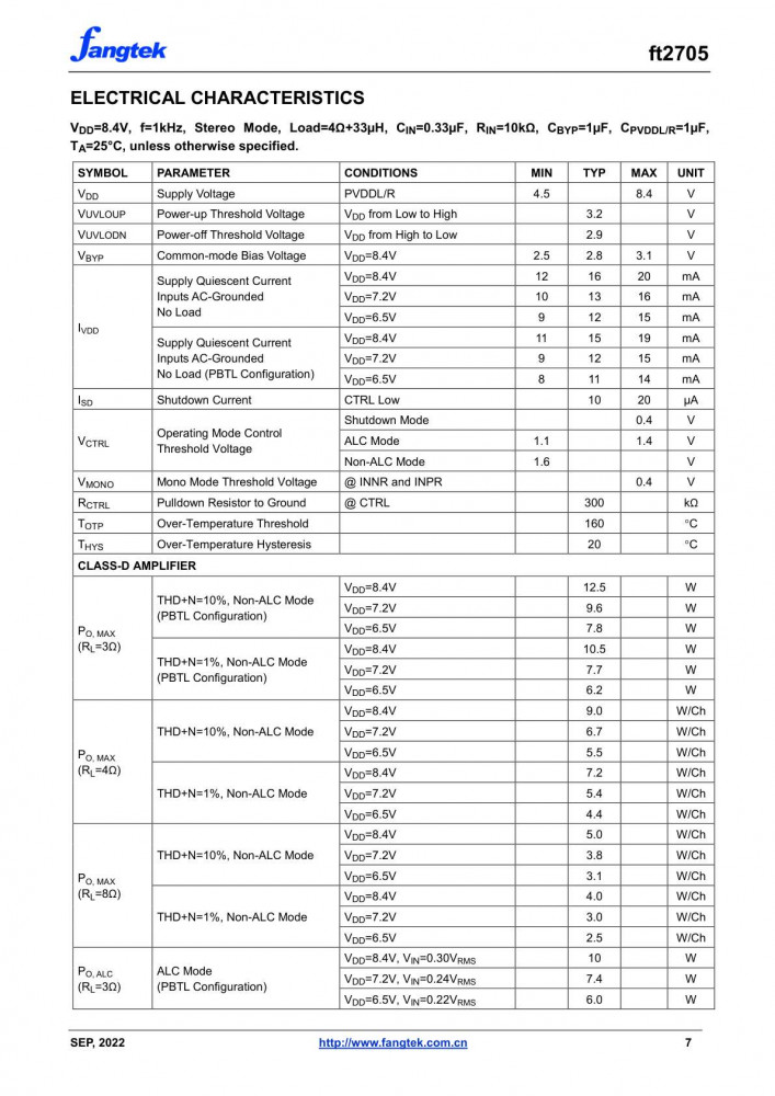 FT2705P datasheet page 7