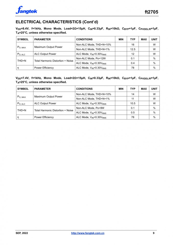 FT2705P datasheet page 9