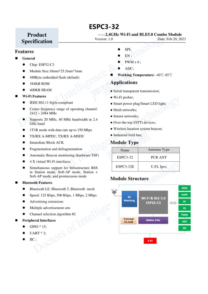 ESPC3-32-N4 datasheet page 1