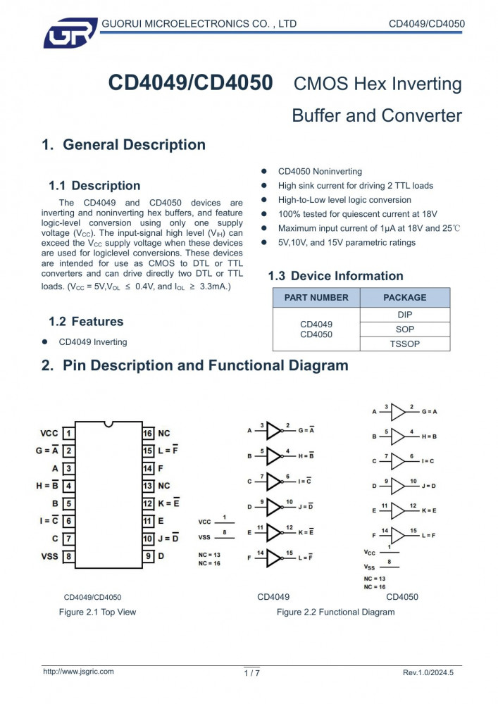CD4050 datasheet page 1
