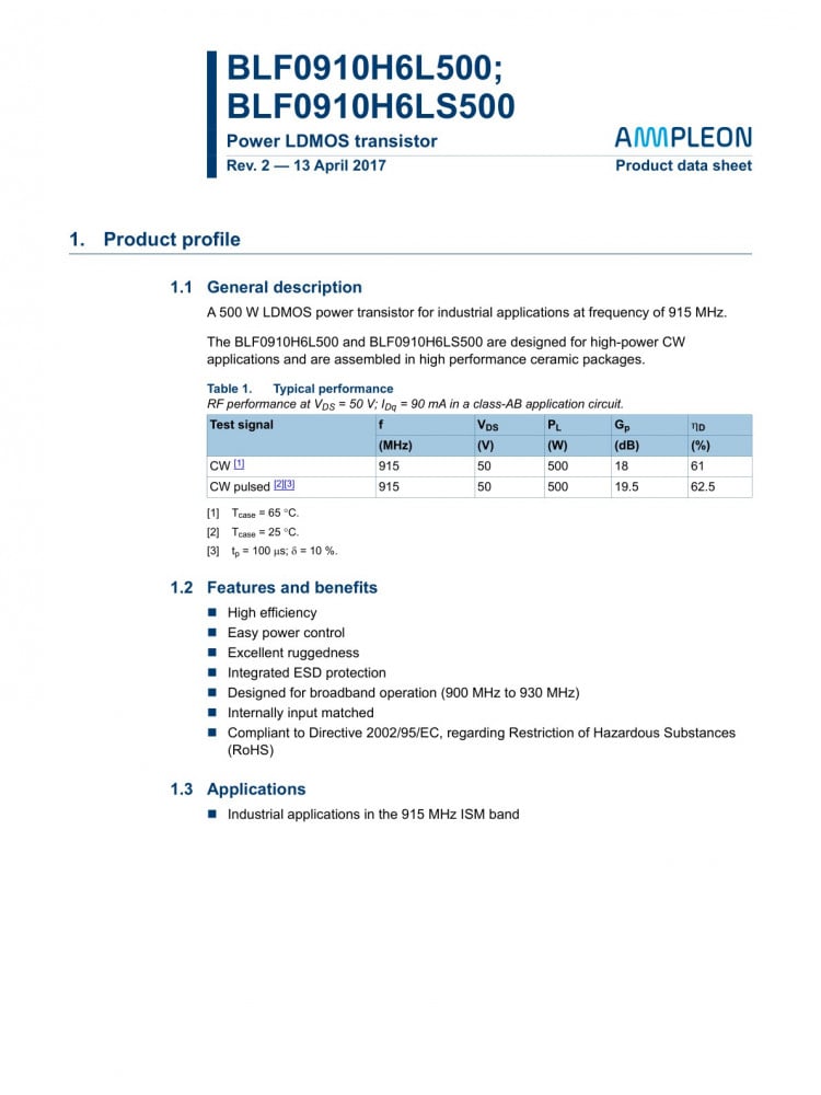 BLF0910H6L500 datasheet page 1