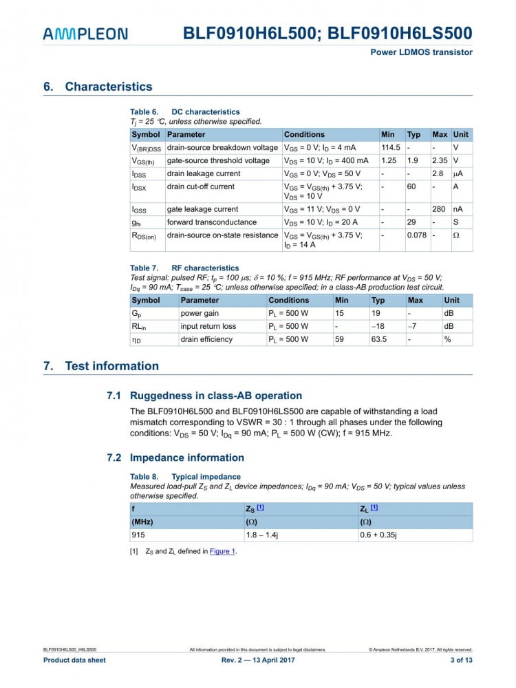 BLF0910H6L500 datasheet page 3