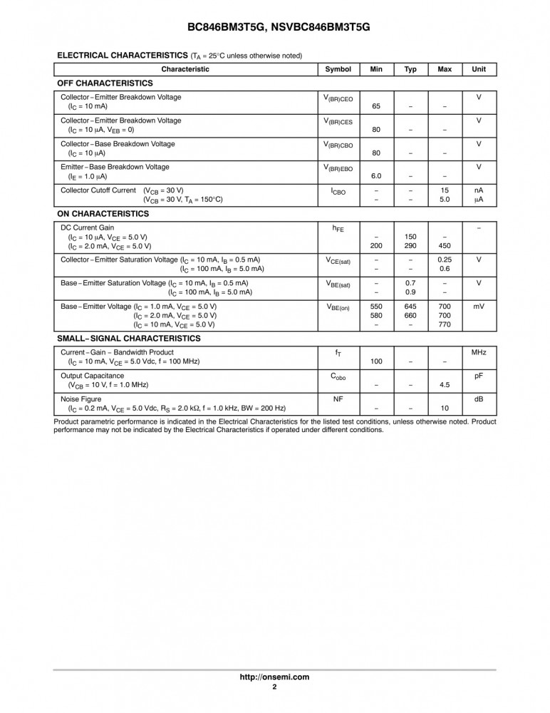 BC846BM3T5G datasheet page 2