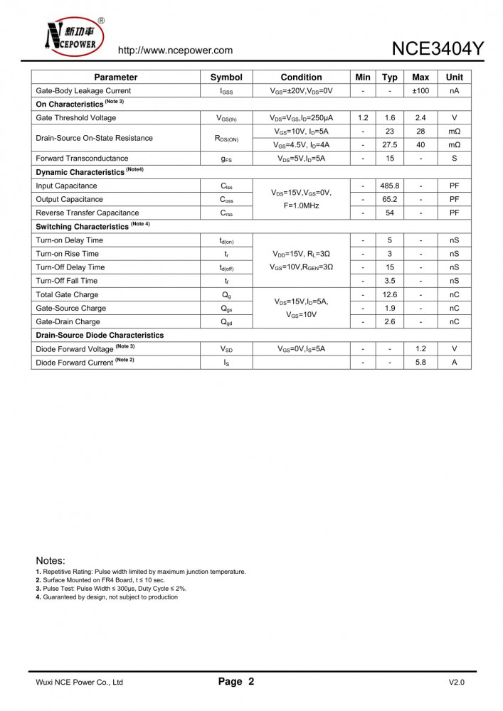 NCE3404Y datasheet page 2