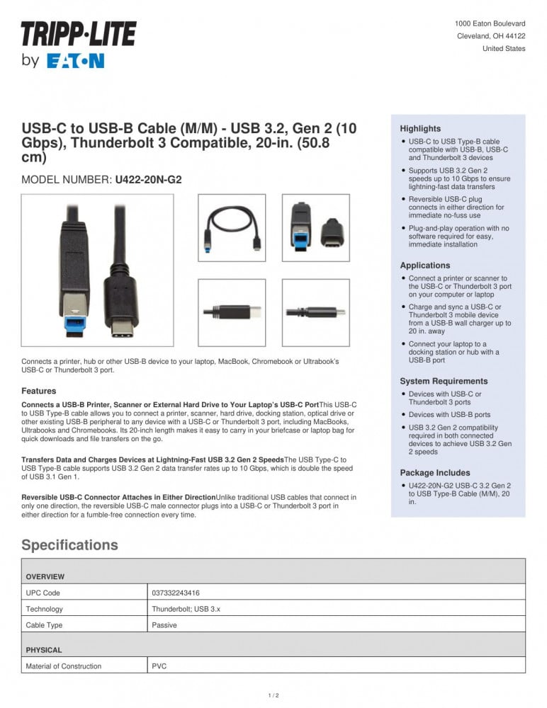 EATON U422-20N-G2 technical document page 1