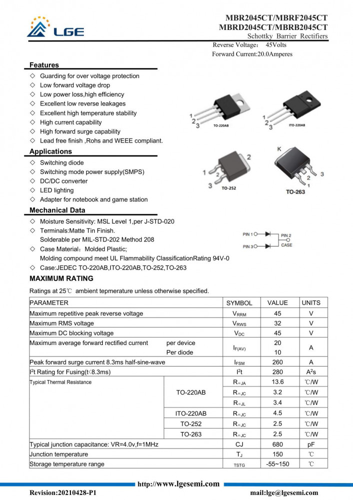 MBRD2045CT datasheet page 1