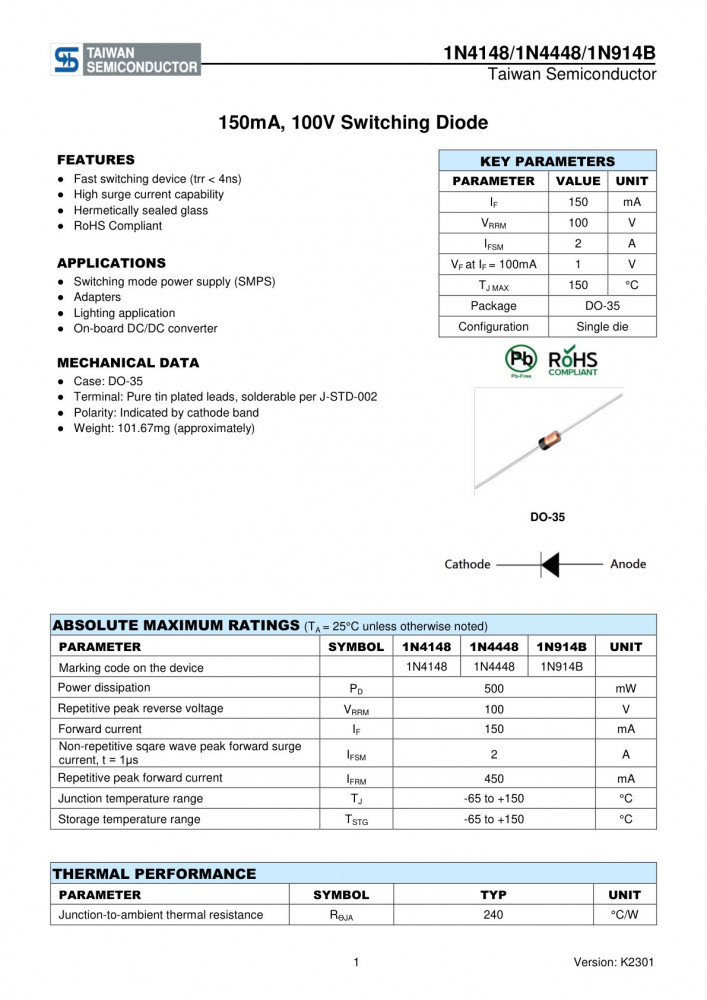 1N4148 datasheet page 1