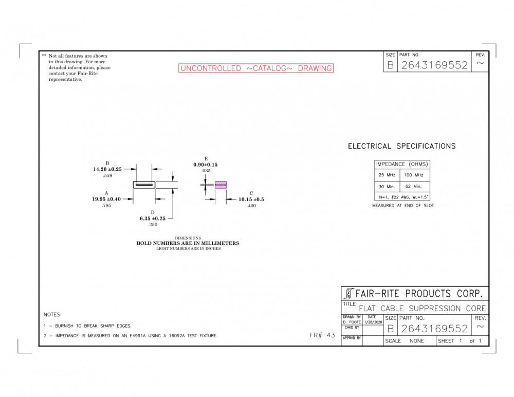 Fair-Rite 2643169552 product drawing