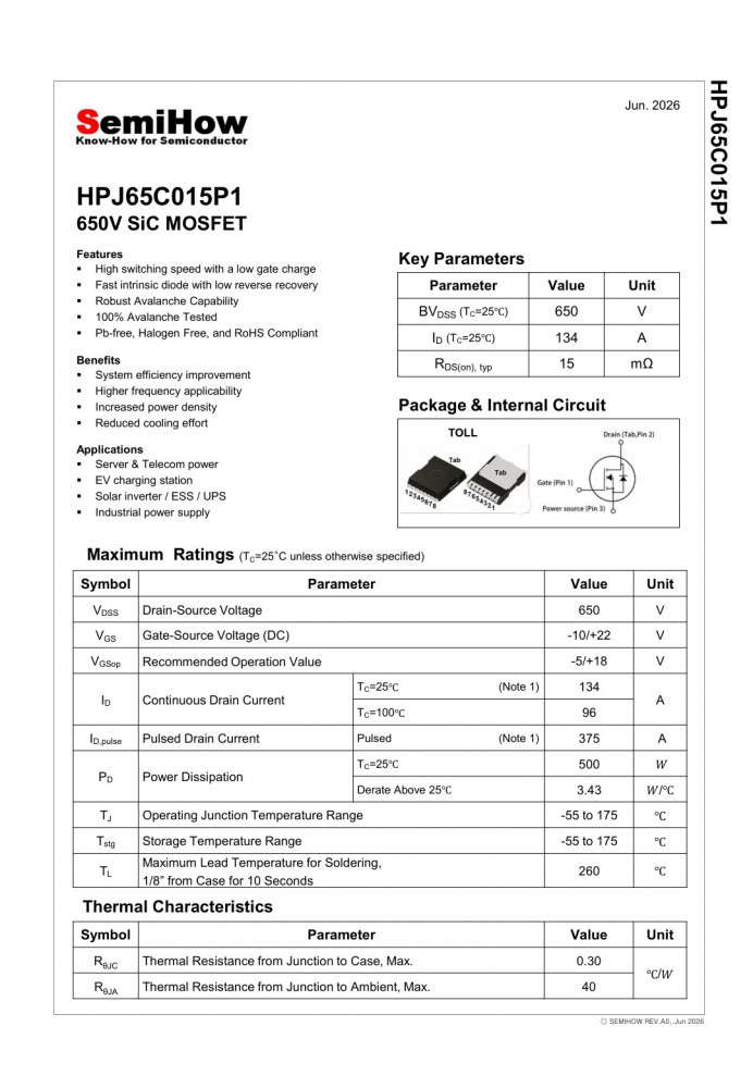 HPJ65C015P1 datasheet page 1