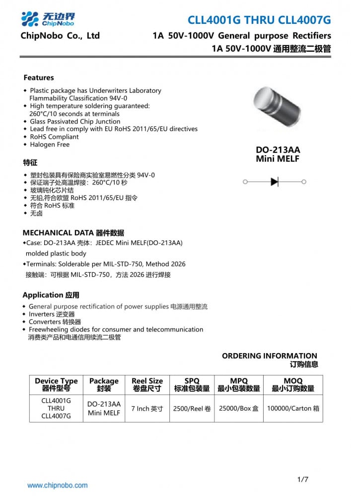 CLL4007G datasheet page 1