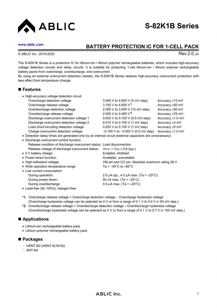 S-82K1B Series datasheet page 1