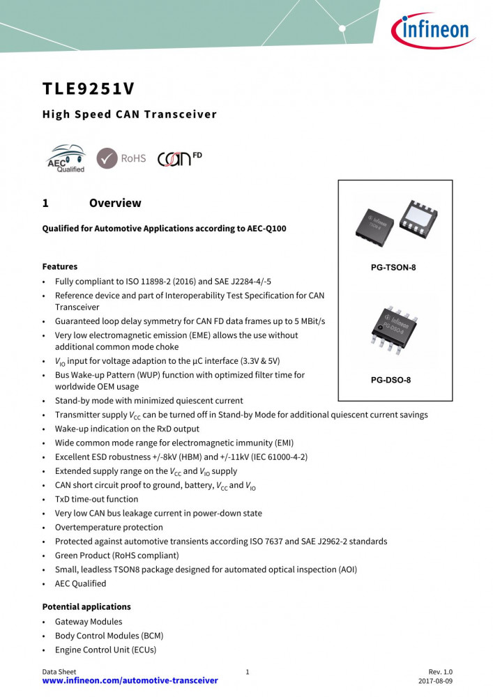 TLE9251V datasheet page 1