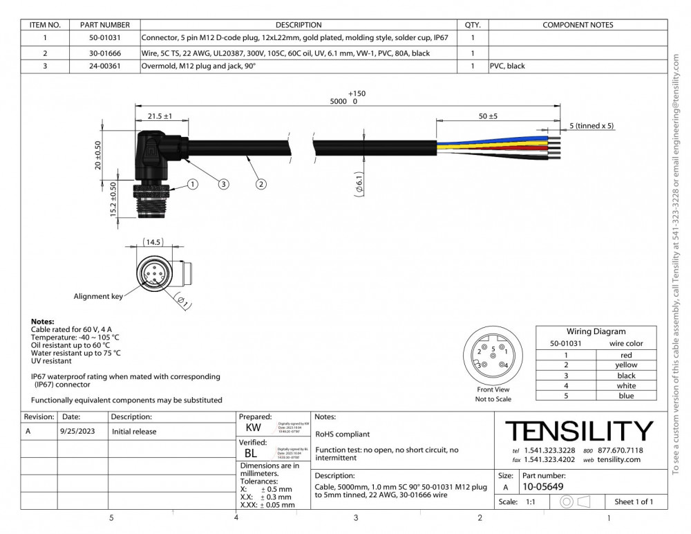Tensility International 10-05649 cable assembly drawing
