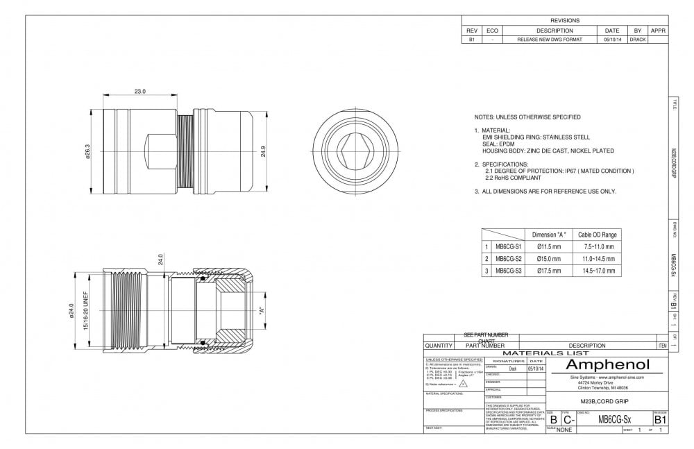 Amphenol MB6CG-S2 technical drawing
