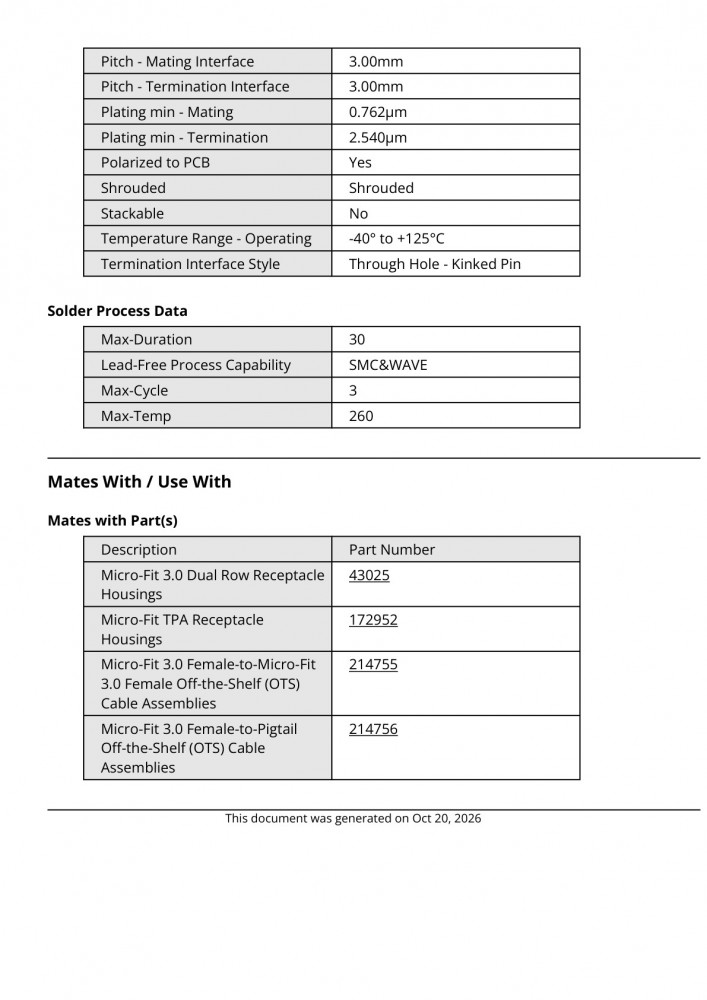 Technical document page 4 for MOLEX 430450414