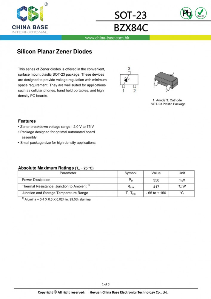 CBI BZX84C3V3 datasheet page 1