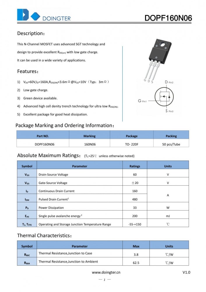 DOPF160N06 datasheet page 1