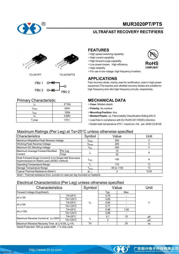 MUR3020PT datasheet page 1
